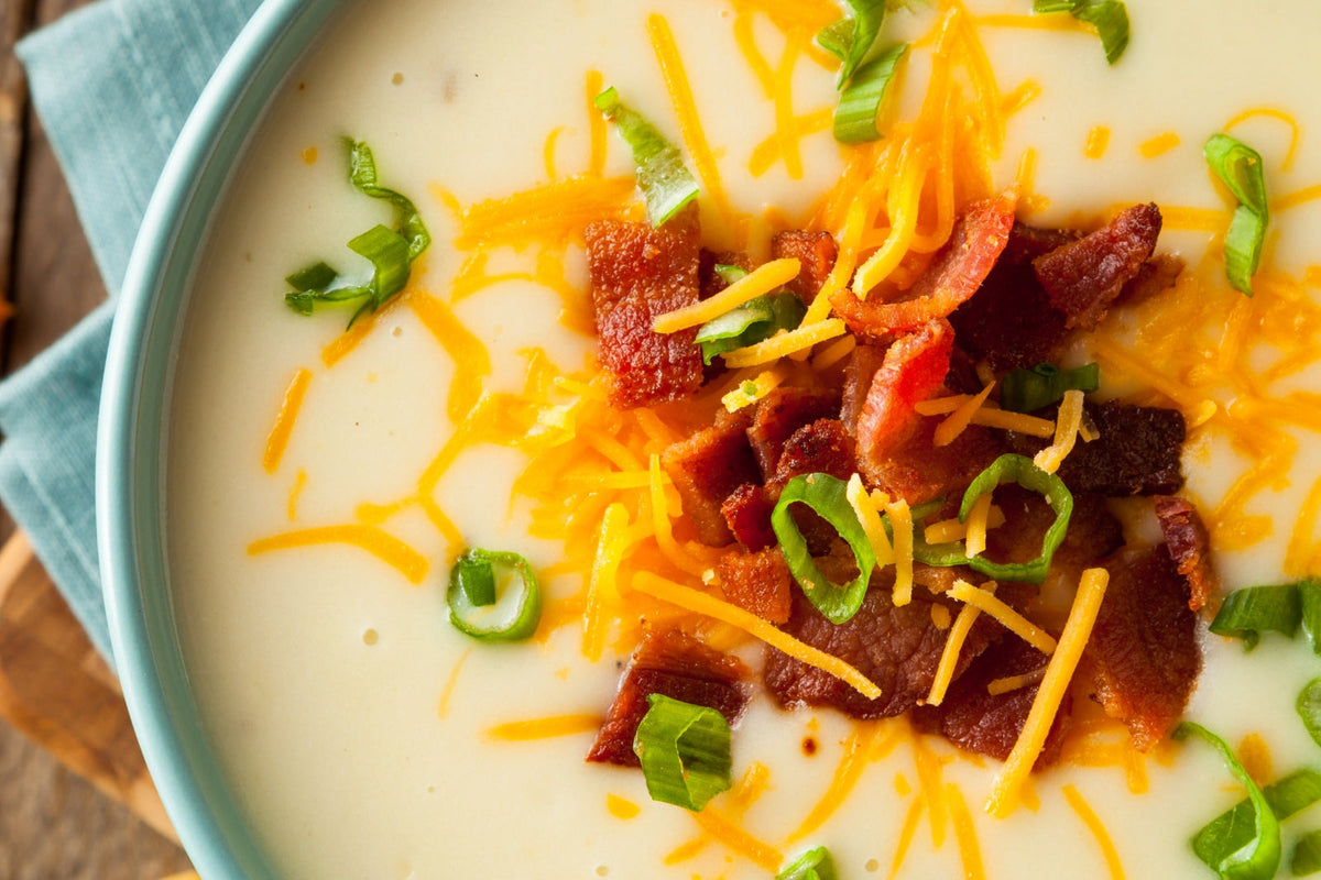 Creamy Potato Chowder with Bacon & Baklouti Drizzle | Olive Amelia